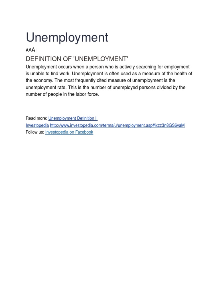 Definition of 'Unemployment' | PDF | Unemployment | Social Science