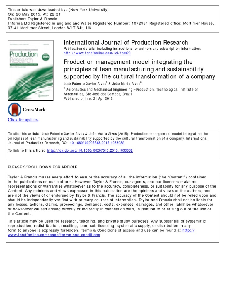 International Journal of Production Research: Click For Updates | PDF ...