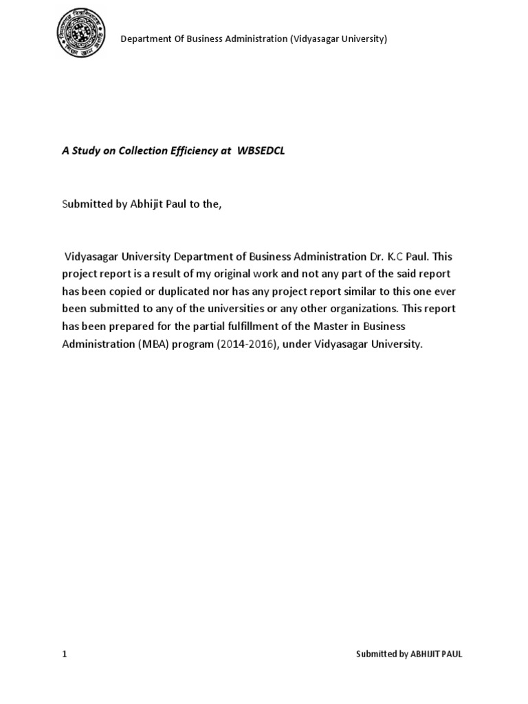 A Project Report On Collection Efeciency (WBSEDCL) | PDF | Factoring ...