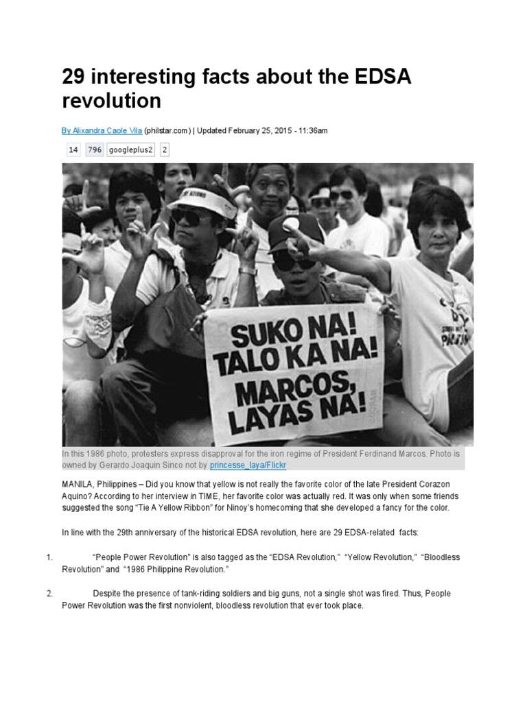 29 Interesting Facts About The EDSA Revolution | PDF | Corazon Aquino ...
