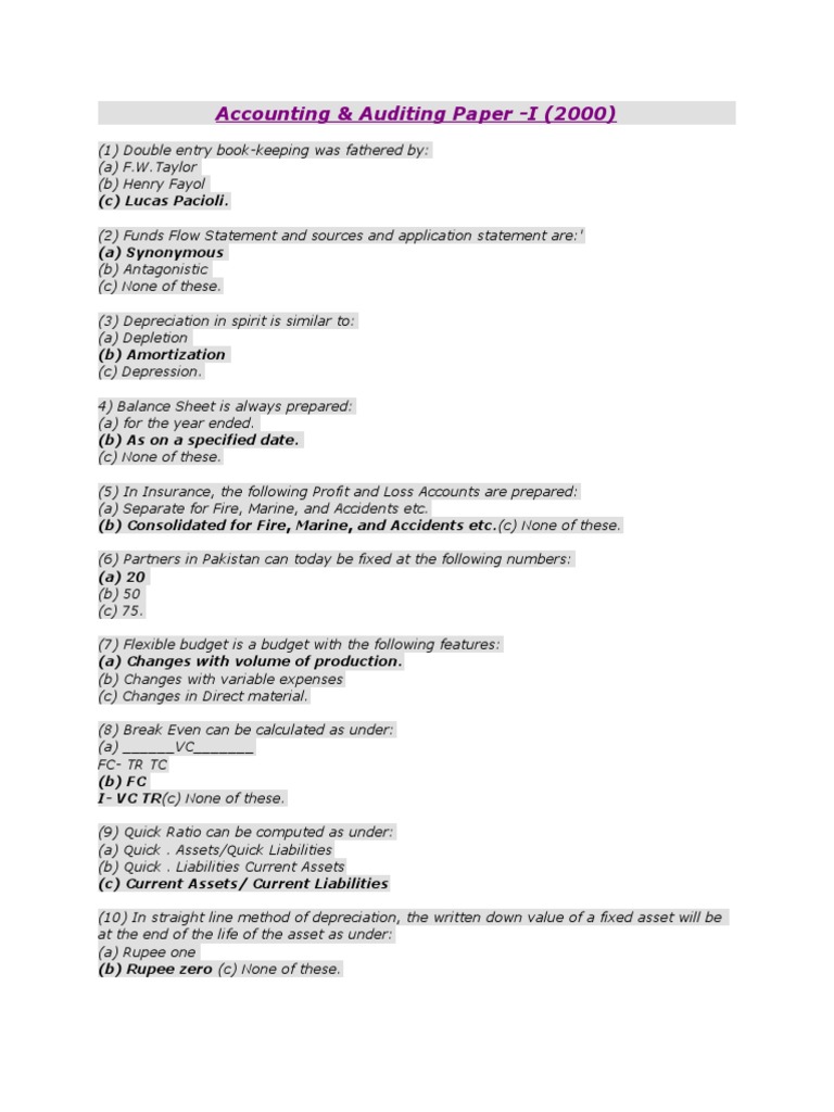 Accounting & Auditing Paper - I (2000) | PDF | Debits And Credits | Expense