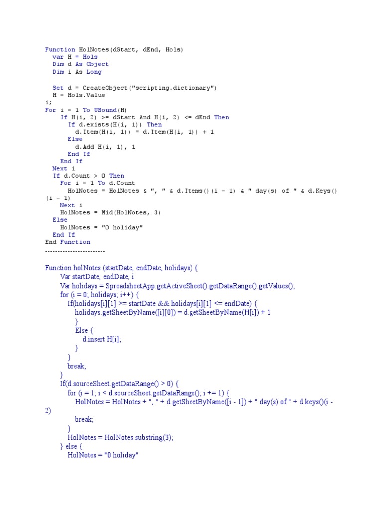 Function Var Hols Dim As Object Dim Long Set | PDF | Teaching Methods ...