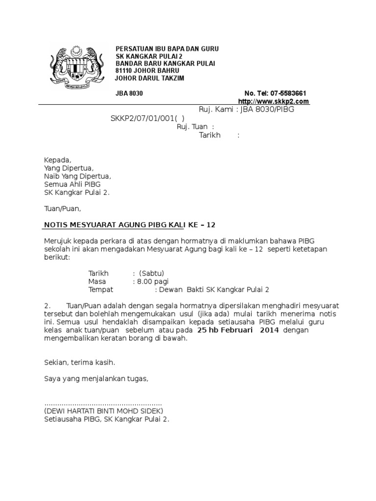 Contoh Notis Mesyuarat Dan Borang Usul | PDF