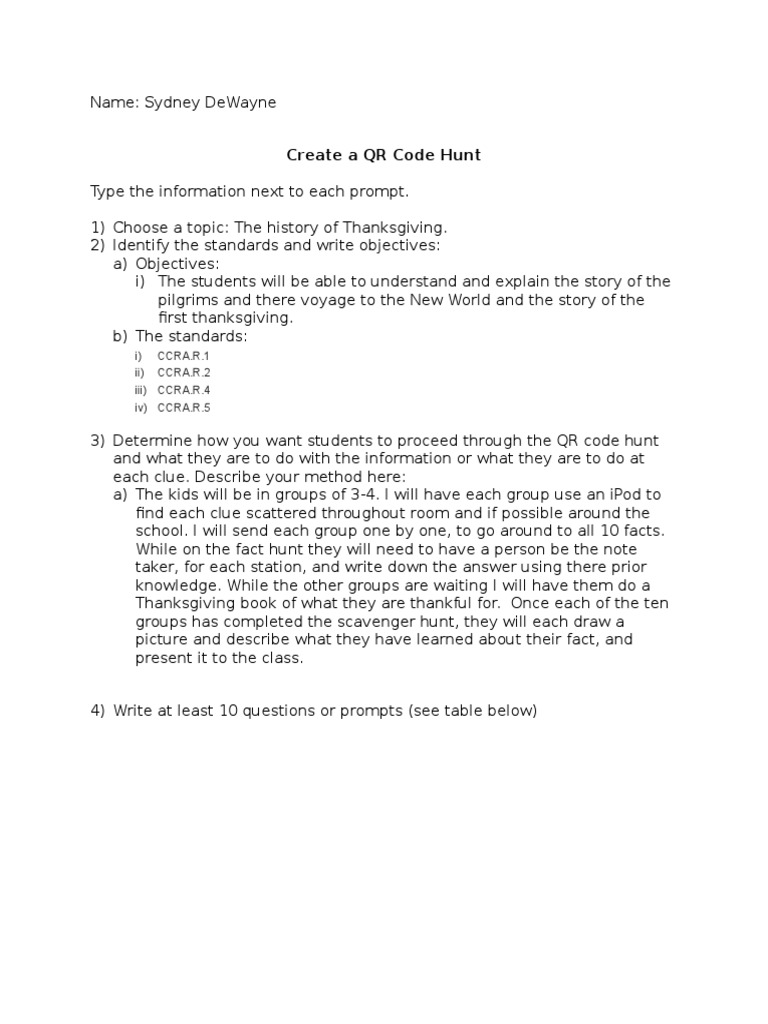 Thanksgiving QR Code Scavenger Hunt | PDF | Pilgrim Fathers | Plymouth ...