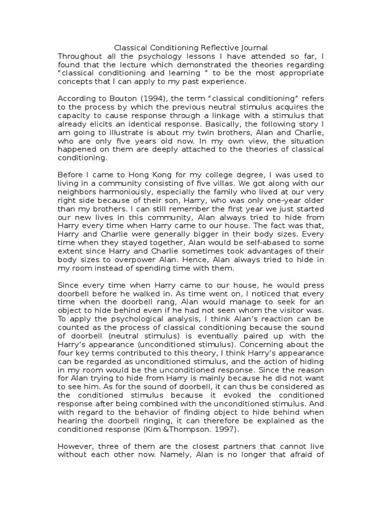 Psychology Reflective Journal 2.docx | Classical Conditioning ...