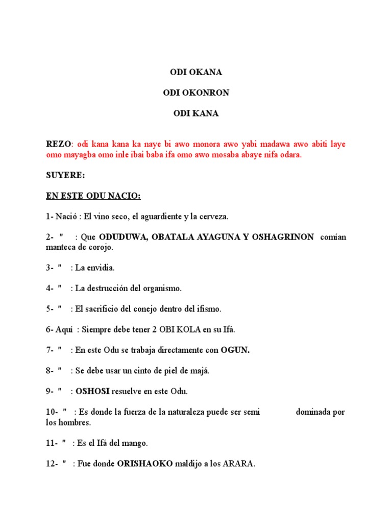 Significado del Odu Odi Kana | PDF | Santeria | Religión y creencia