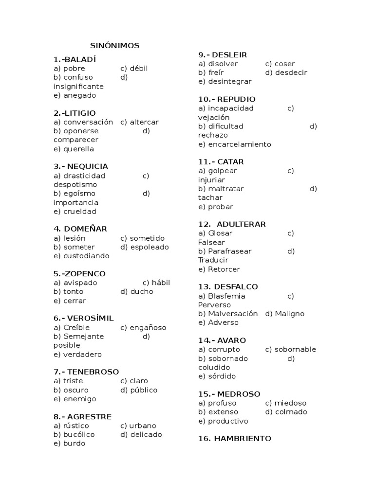SINÓNIMOS | PDF | Palabra | Alma