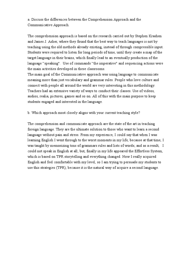 Comprehension vs. Communicative Approaches | PDF | Language Arts ...