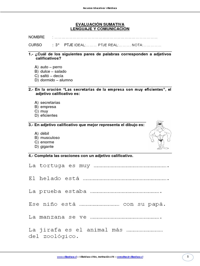 Ejercicios de Adjetivos Calificativos | PDF | Artes del Lenguaje y ...