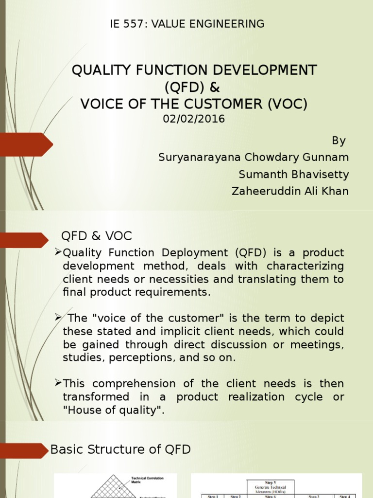 Presentation On QFD and VOC | PDF | Marketing | Business Economics