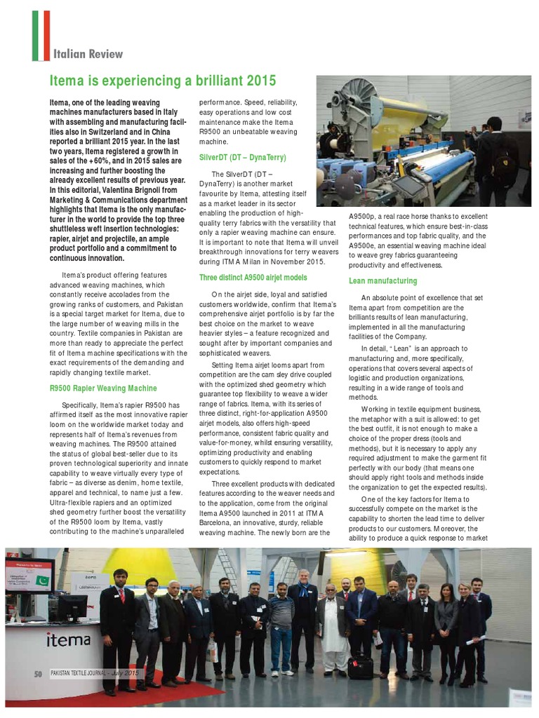 Itema Is Experiencing A Brilliant 2015: Italian Review | PDF | Weaving ...
