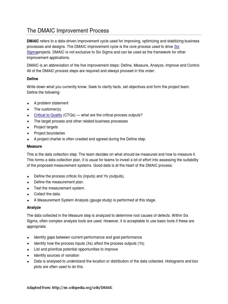The DMAIC Improvement Process | PDF | Accountability | Information ...