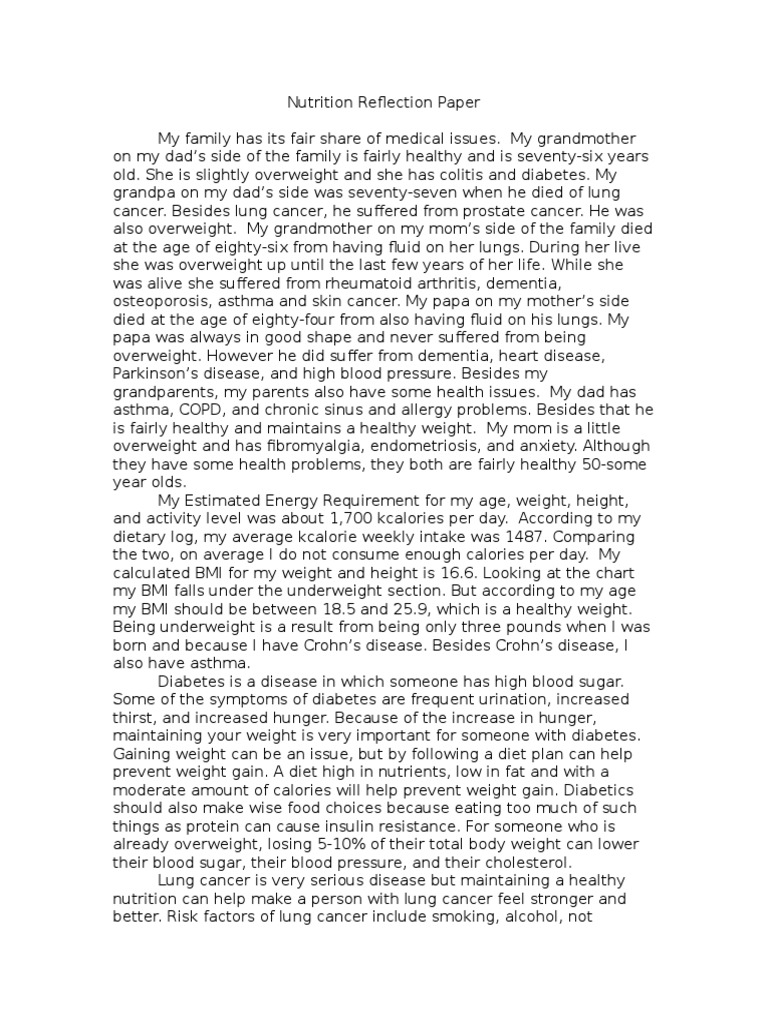 Nutrition Reflection Paper | PDF | Healthy Diet | Osteoporosis