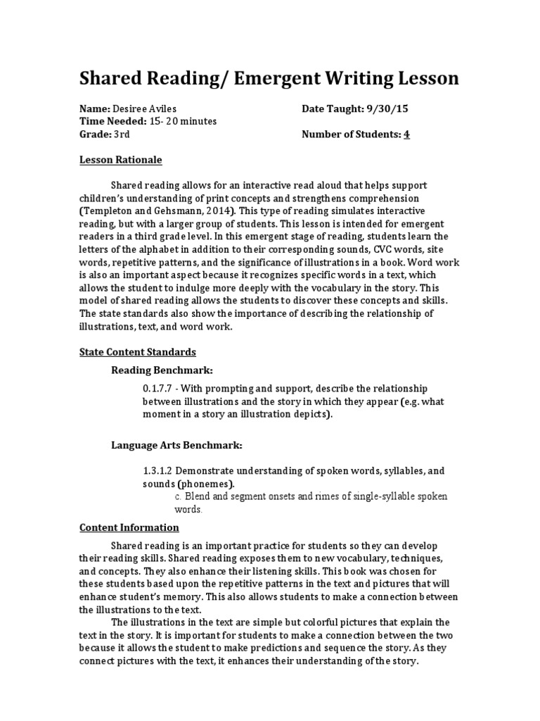 Emergent Reading Lesson Plan-2 | PDF | Syllable | Reading Comprehension