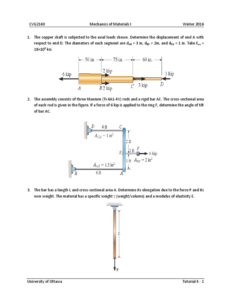 CVG2140 - Tutorial 4 (Axial Members) | PDF | Technology & Engineering