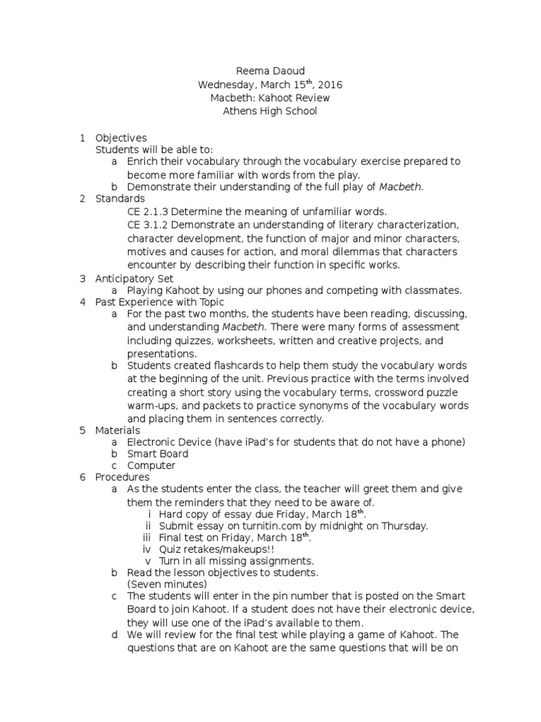 Wednesday March 15 Macbeth Kahoot Review | PDF | Macbeth | Tragedy Plays