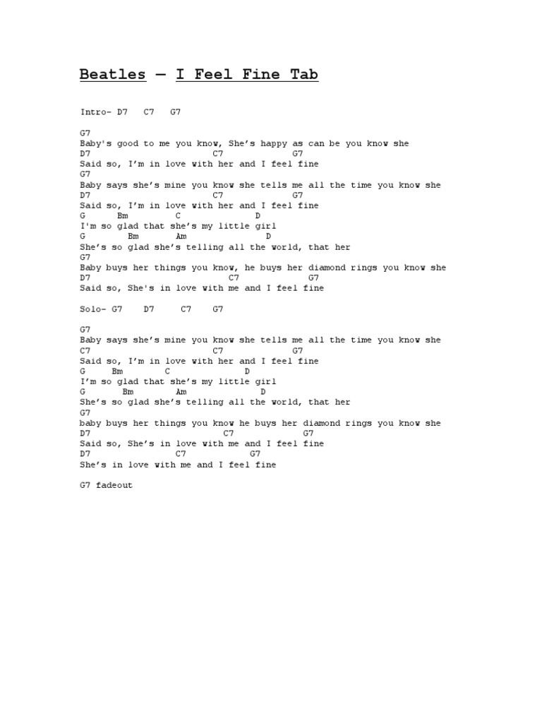 Beatles - I Feel Fine Tab | PDF | Music Performance | British Rock Songs