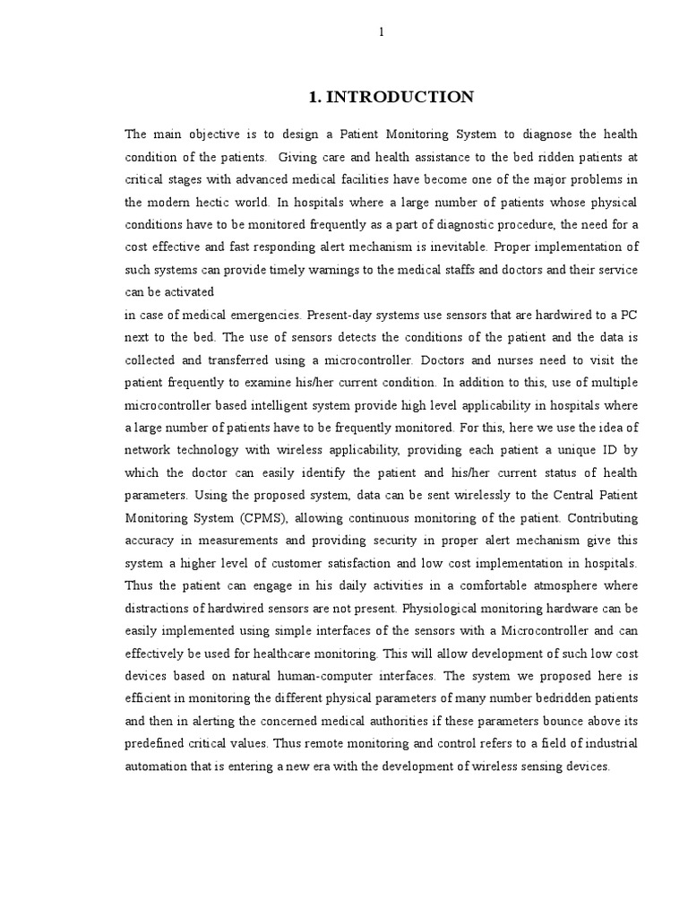 Patient Monitoring System Project Report Original | PDF | Arm ...