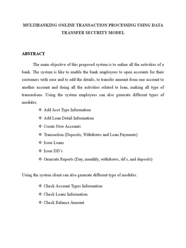 Multibanking Online Transaction Processing Using Data Transfer Security ...