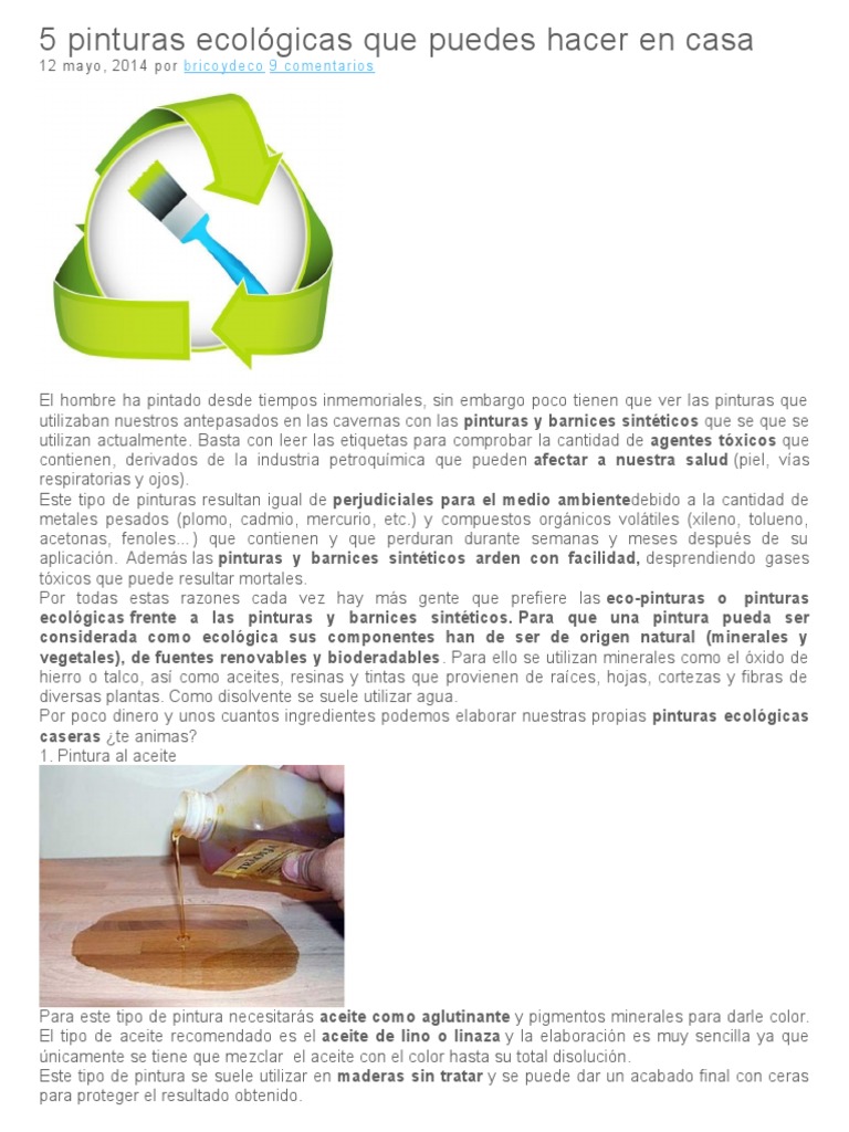 5 Pinturas Ecológicas Que Puedes Hacer en Casa | PDF | Pintar | Aluminio