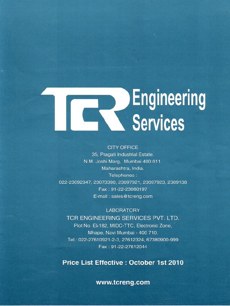 TCR Material Testing Price List India | PDF