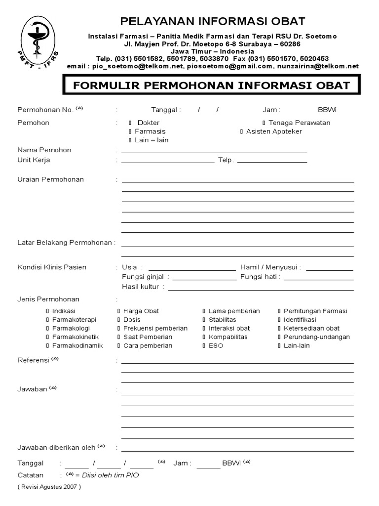 Form Pelayanan Informasi Obat | PDF