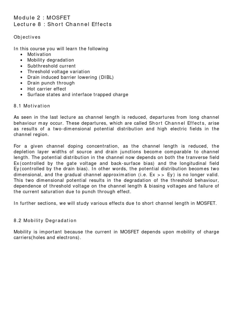 Short Channel Effects | PDF | Field Effect Transistor | Mosfet