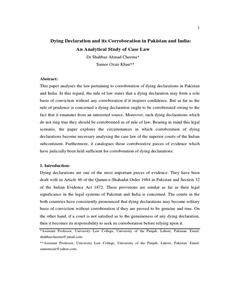 Corraboration For Dying Declaration | PDF | Evidence | Supreme Courts Corraboration For Dying Declaration | PDF | Evidence | Supreme Courts