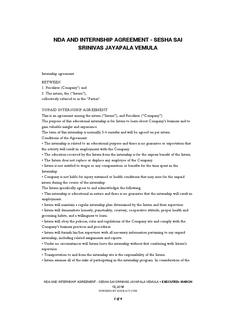 Nda and Internship Agreement Sesha Sai Srinivas Jayapala Vemula Signed ...
