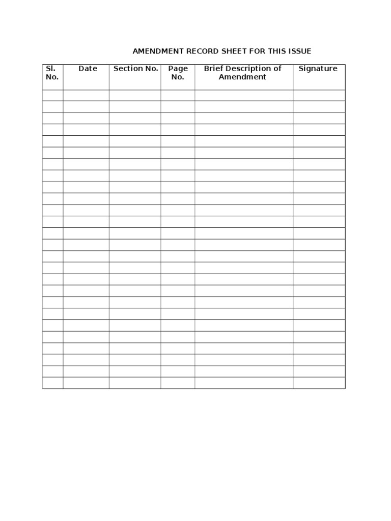 Amendment Record Sheet For This Issue Sl. No. Date Section No. No. Brief Description of ...