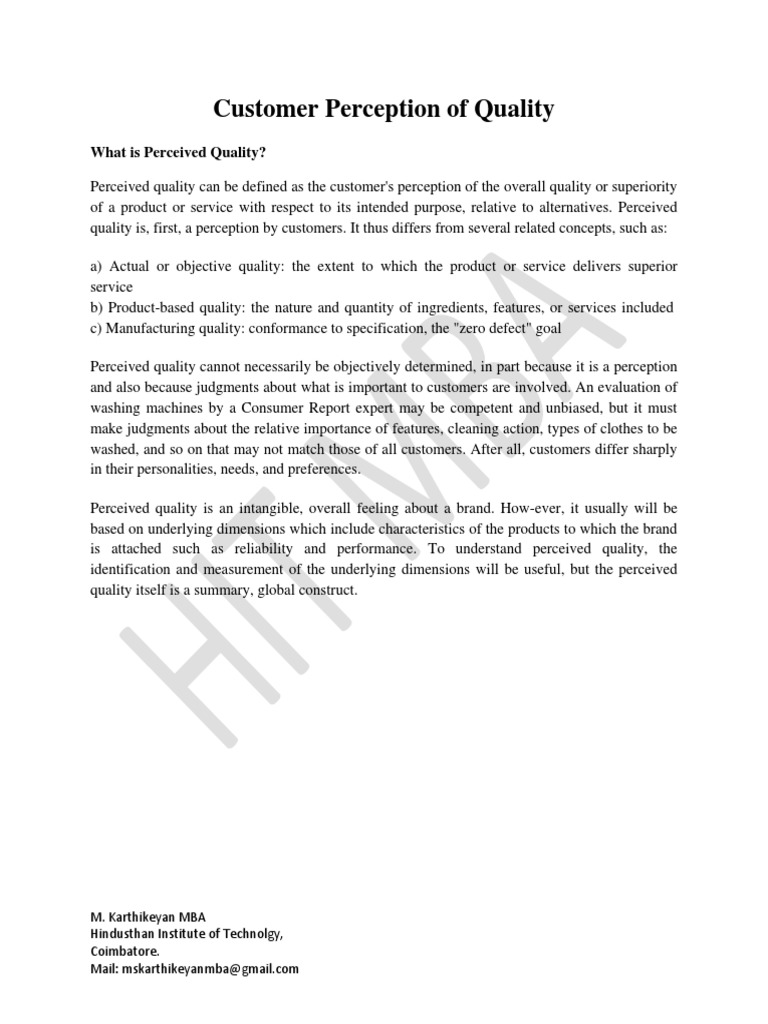 Customer Perception of Quality | PDF | Perception | Quality (Business)