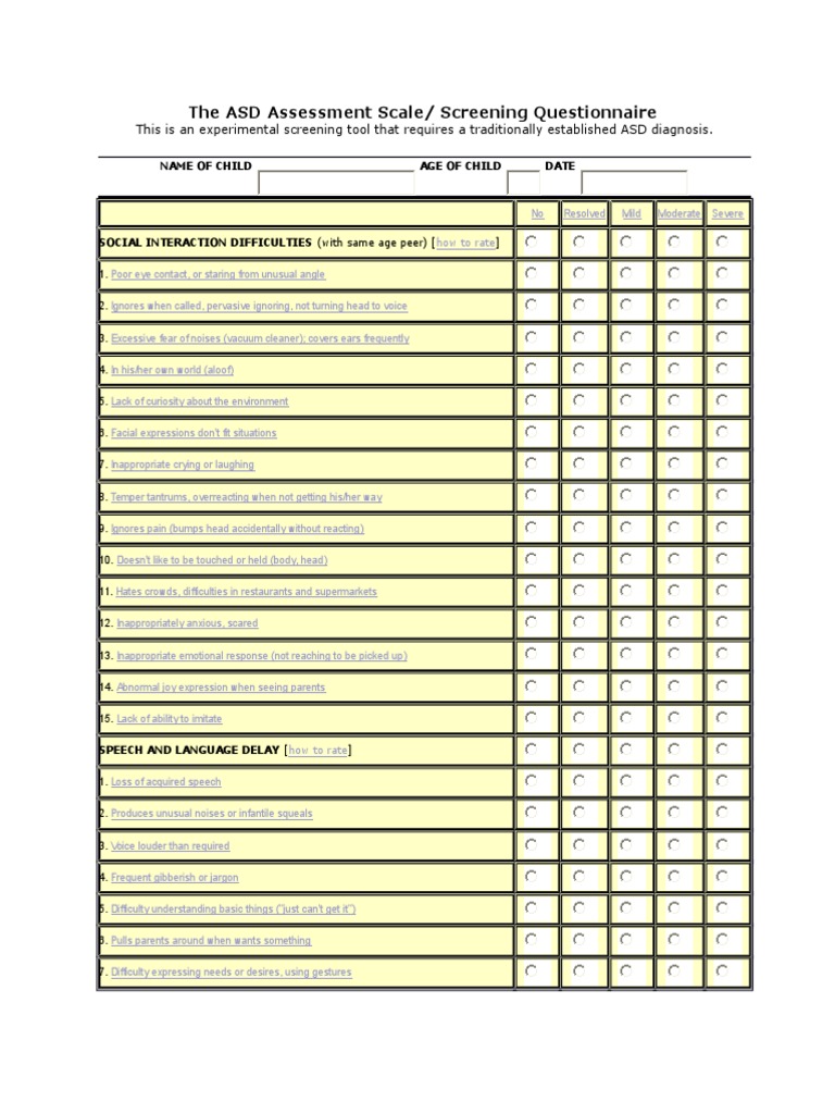 The ASD Assessment Scale - Questionnaire | PDF | Autism Spectrum ...