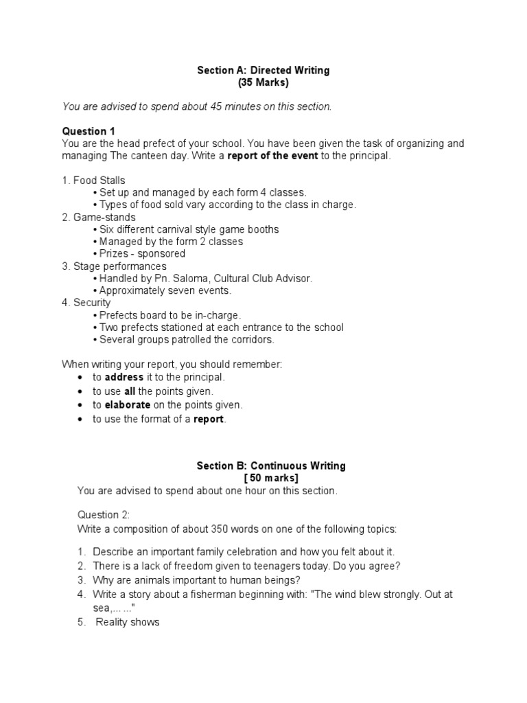 SPM English Paper 1 Sample Questions | PDF