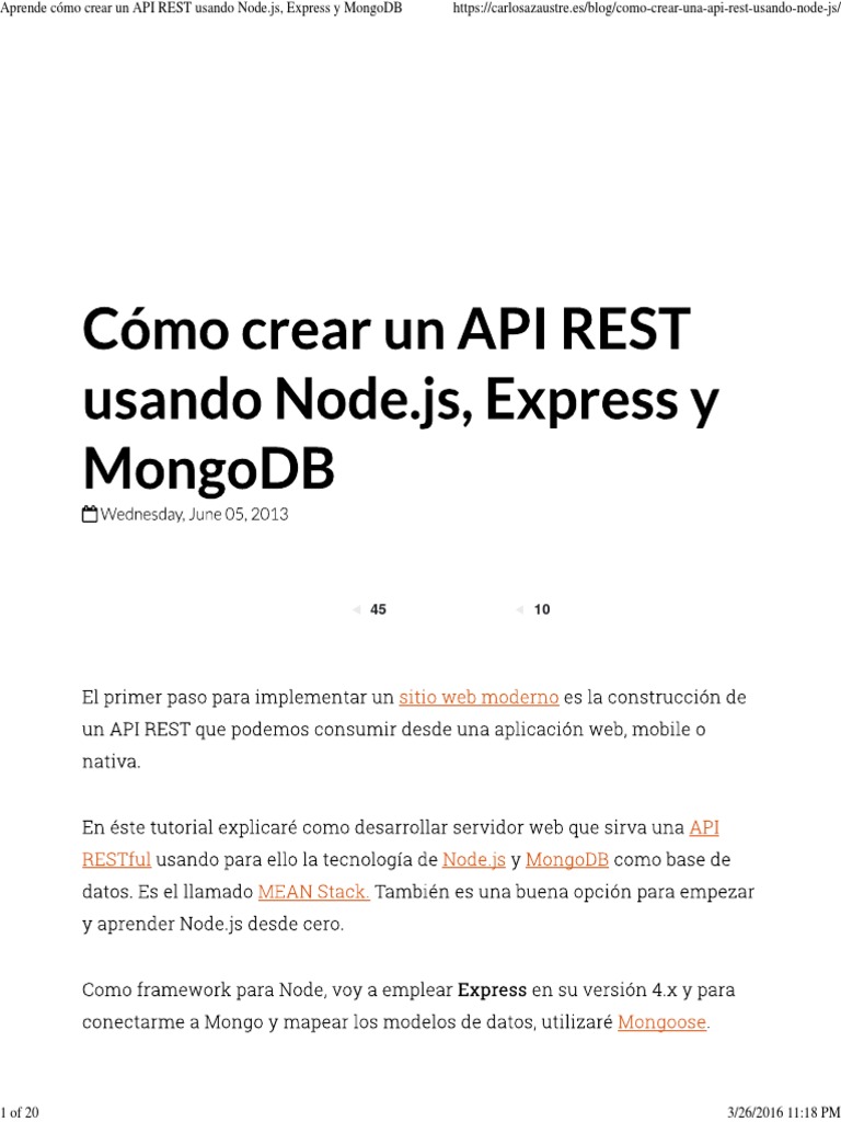 Aprende Cómo Crear Un API REST Usando Node - JS, Express y MongoDB | PDF | Red mundial ...