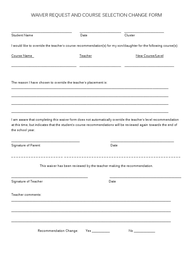 Course Change Waiver Request Form | PDF