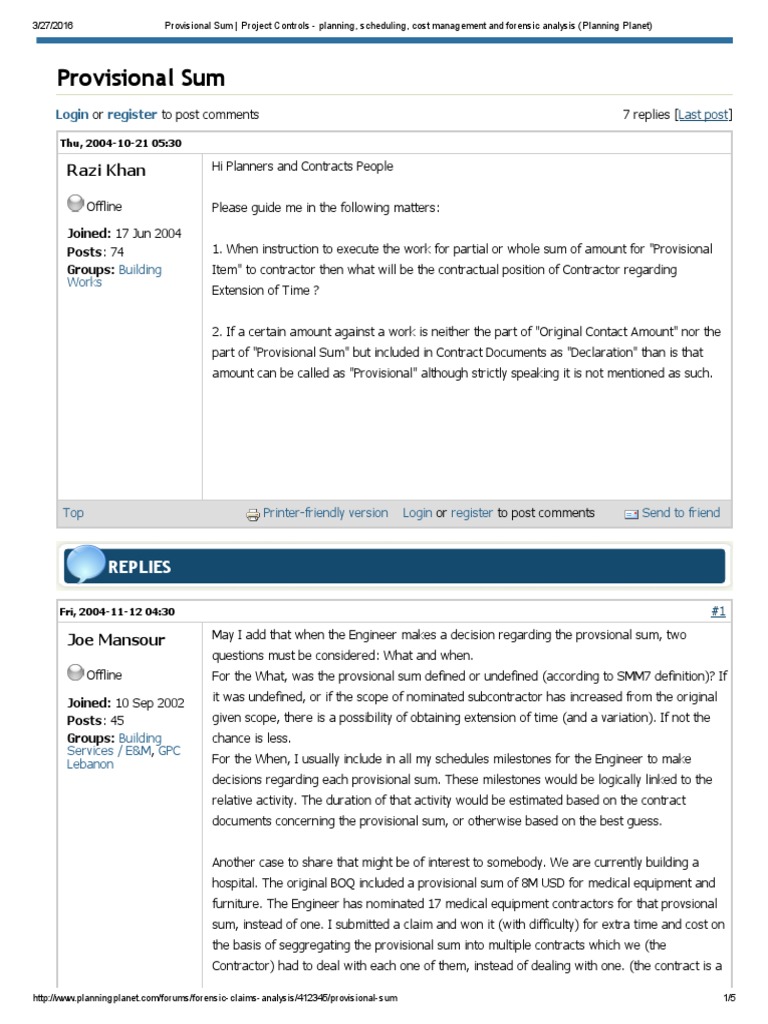 Provisional Sum - Project Controls - Planning, Scheduling, Cost ...