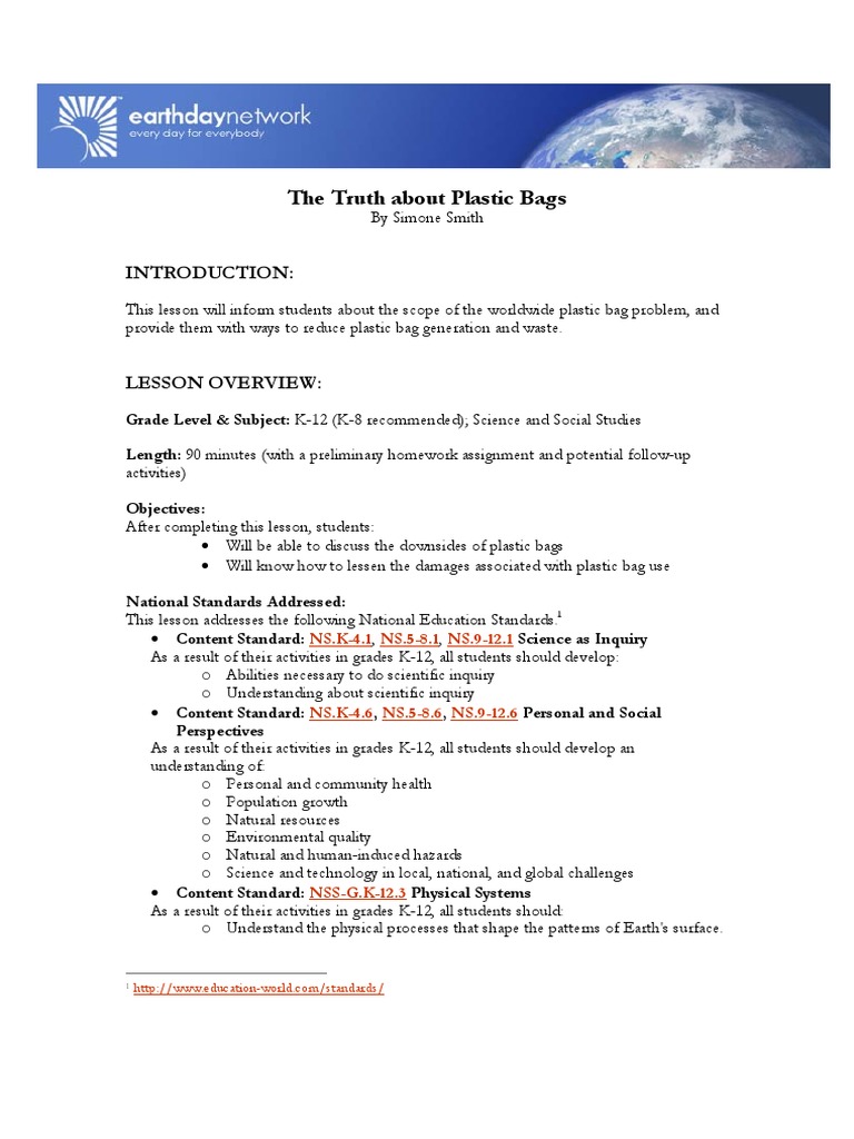 Plastic Bags Lesson Plan | PDF | Recycling | Reuse