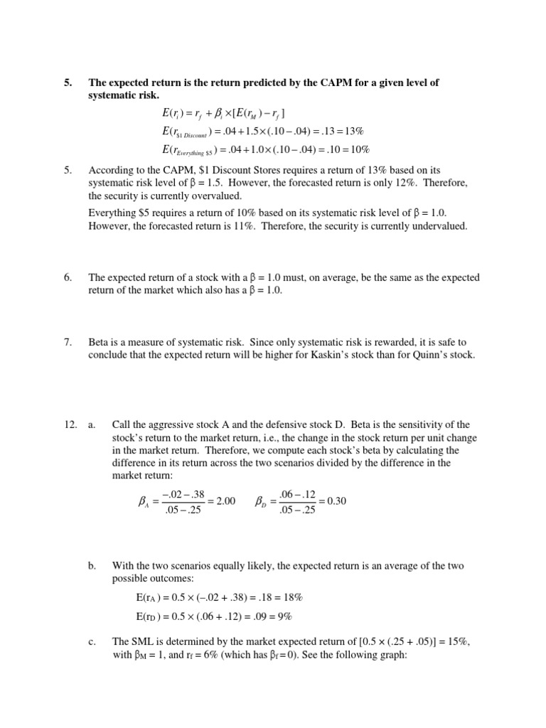 Solutions Chapter 09 CAPM and APT | PDF | Capital Asset Pricing Model ...