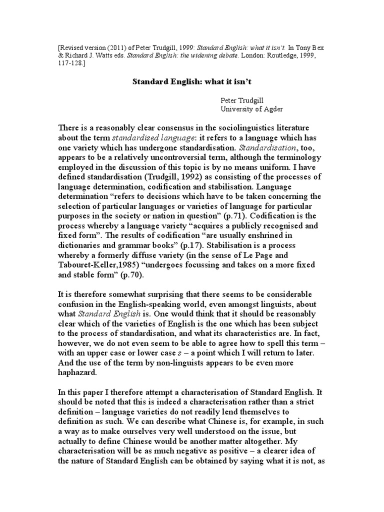 Trudgill Standard English What It Isn T | PDF | Dialect | Accent ...