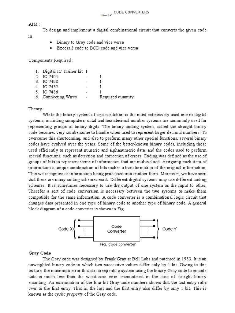 Code Converters Experiment | PDF | Binary Coded Decimal | Bit