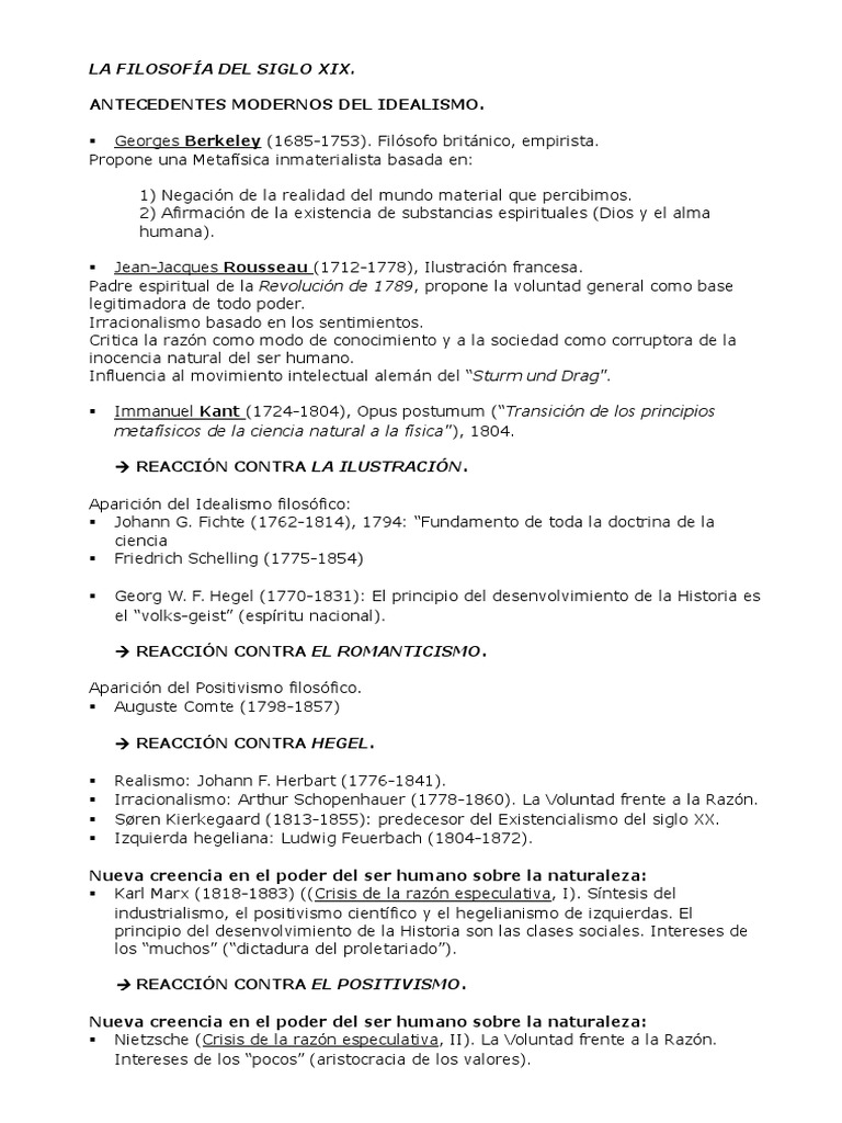 La Filosofía Del Siglo XIX - Esquema | PDF | Georg Wilhelm Friedrich Hegel | Era de iluminacion