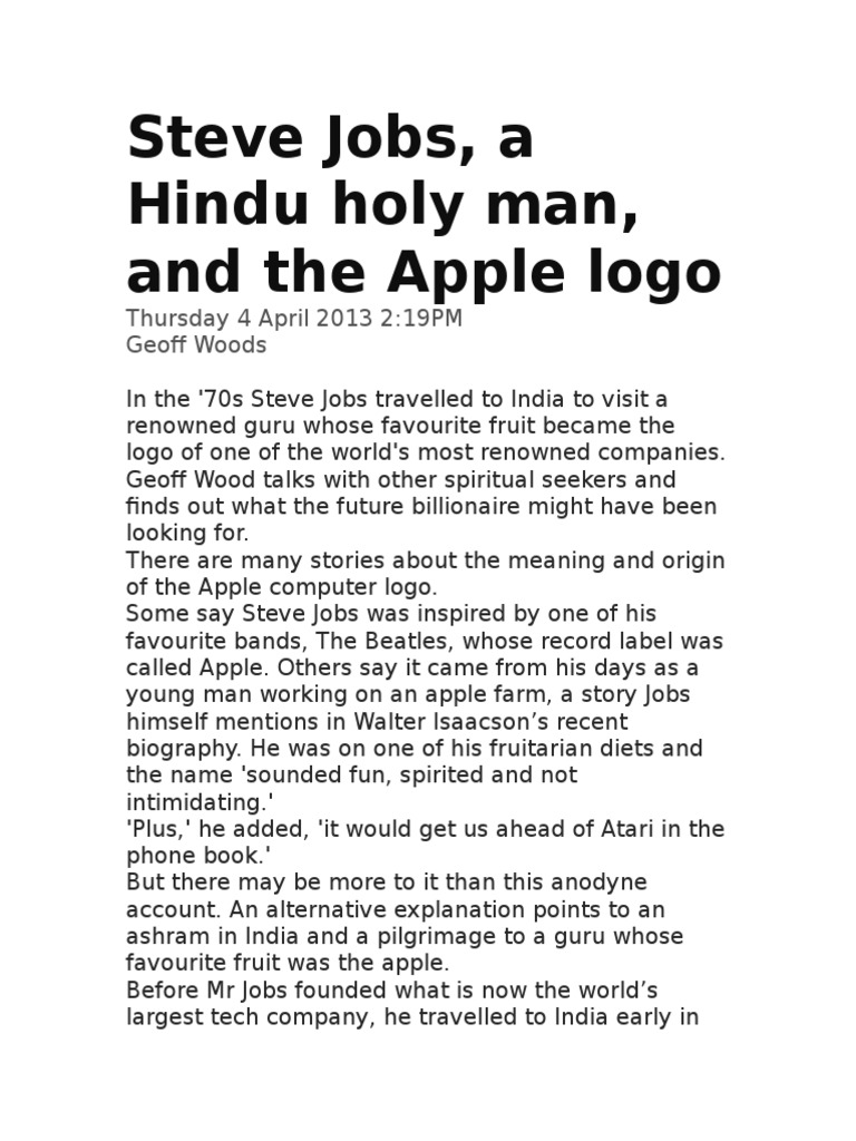Steve Jobs and Neem Karoli Baba's Influence | PDF | Steve Jobs ...