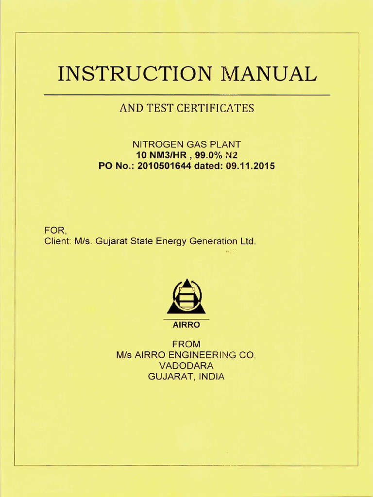 Nitrogen Plant Operation Manual With Drawing | PDF