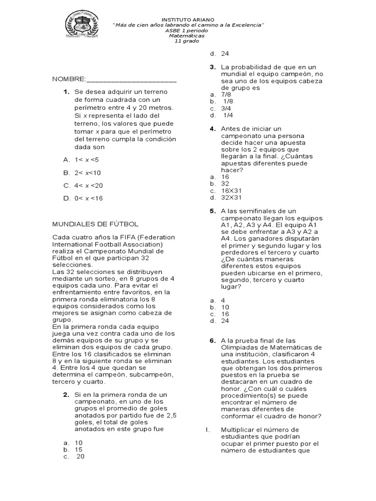 Matemáticas Mundiales de Fútbol | PDF | Intervalo (Matemáticas ...