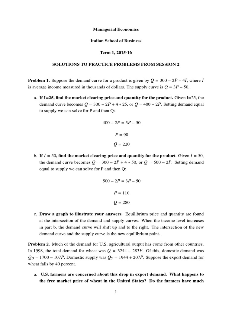 Session 2 Practice Problems Solutions | PDF | Demand | Price Elasticity ...