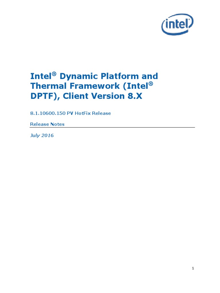 DPTF 8 1 10600 150 PV HF ReleaseNote | PDF | Bios | Device Driver