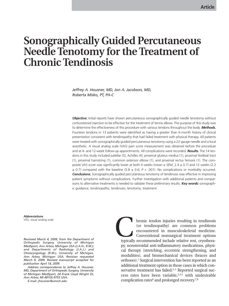 Tenotomy Guided by Ultrasound 2009 Housner | PDF | Medical Ultrasound ...