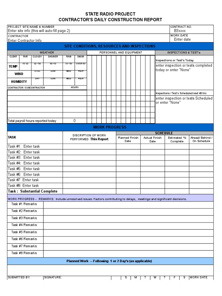 Daily Report Template - Rev 3 - 20140501 | PDF