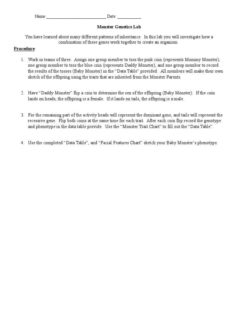 Monster Genetics Lab Questions | PDF | Dominance (Genetics) | Zygosity
