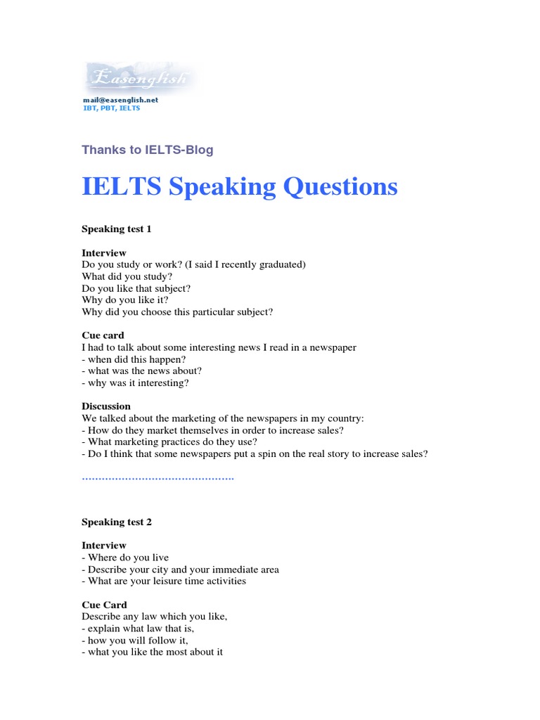 Complete Speaking Topics PDF | PDF | Conversation | Advertising